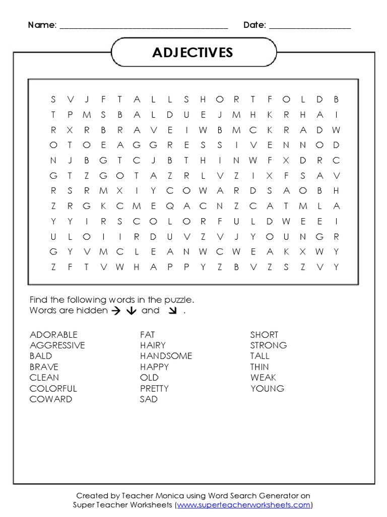 Adjectives Word Search | PDF