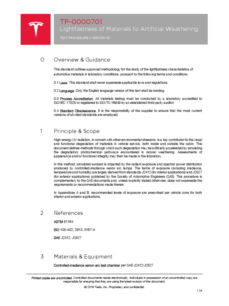 TP-0000701 Lightfastness of Materials To Artificial Weathering | PDF