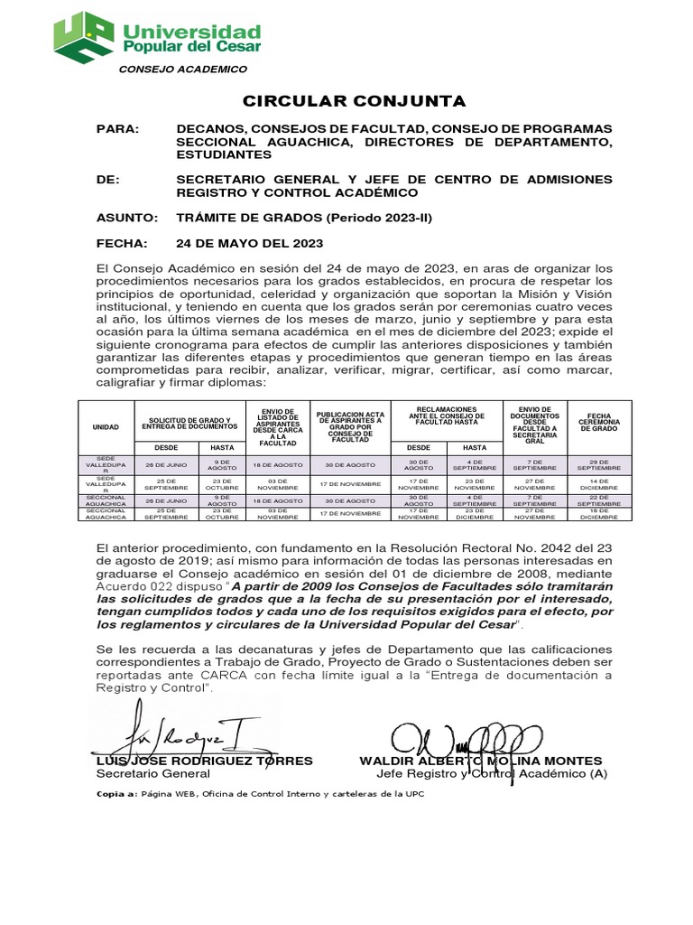 Circular Conjunta Grados 2023-2 | PDF | Gobierno