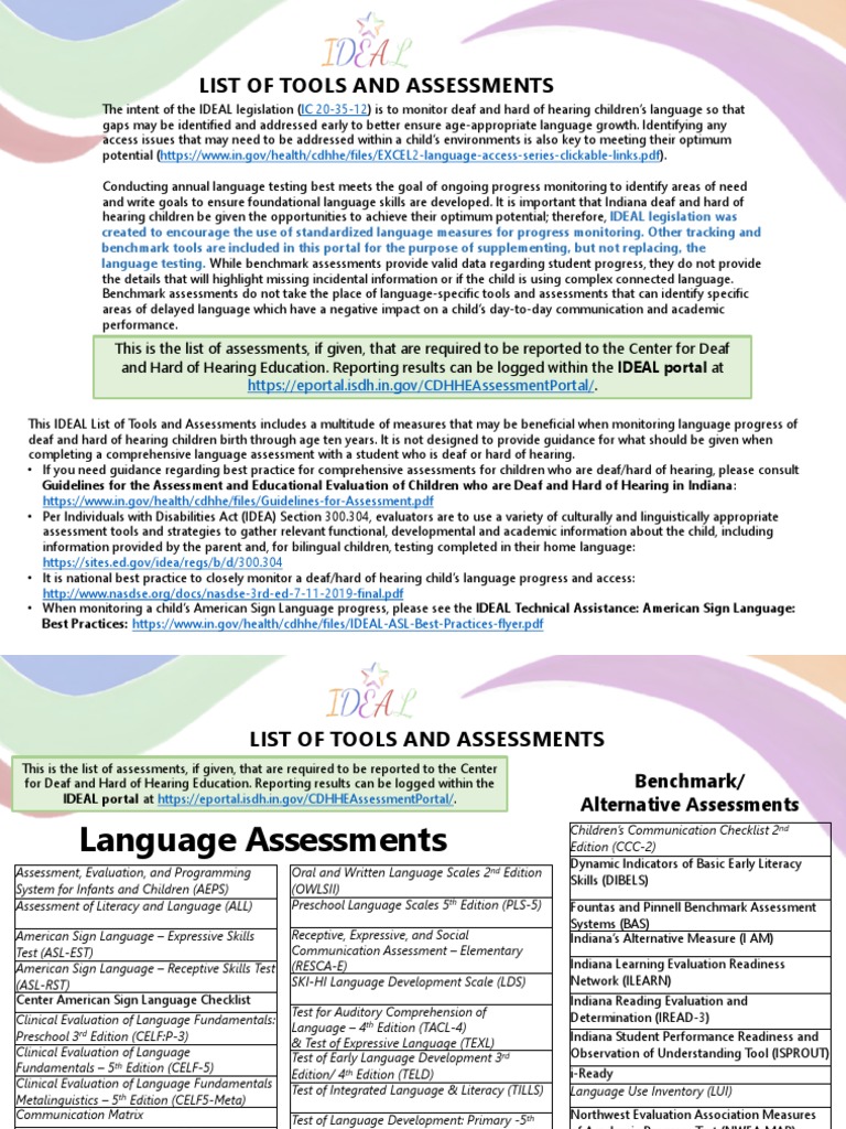 IDEAL List of Tools and Assessments | PDF | Educational Assessment ...
