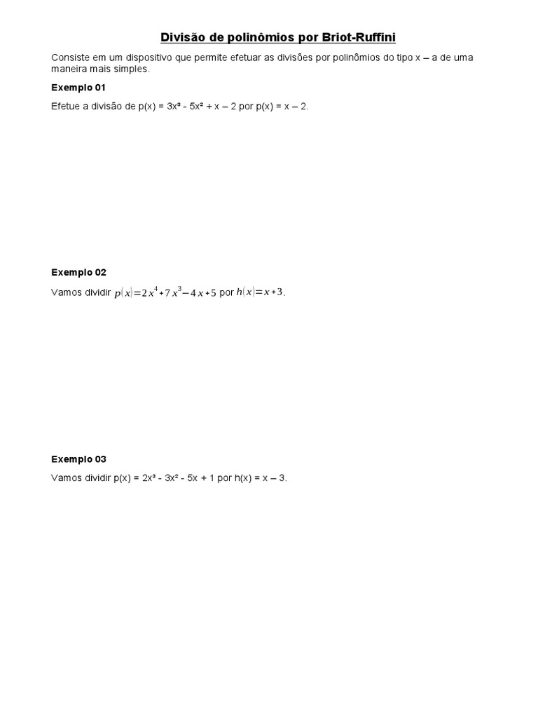 Divisão de Polinômios Por Briot-Ruffini | PDF