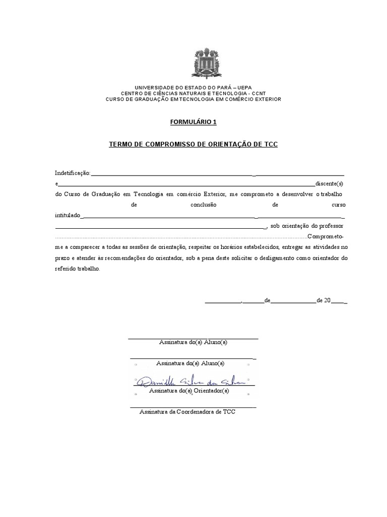 Termo de Compromisso de Orientação de TCC | PDF