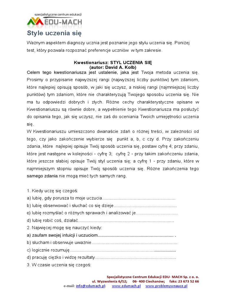 Style Uczenia Się | PDF
