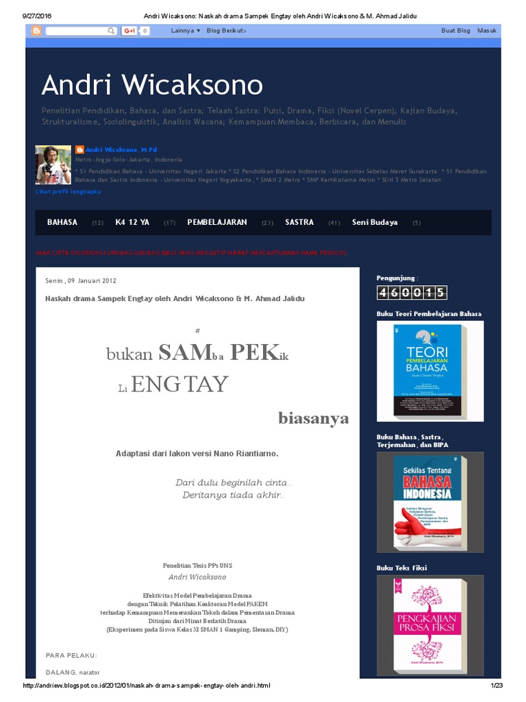 Andri Wicaksono - Naskah Drama Sampek Engtay Oleh Andri Wicaksono & M | PDF
