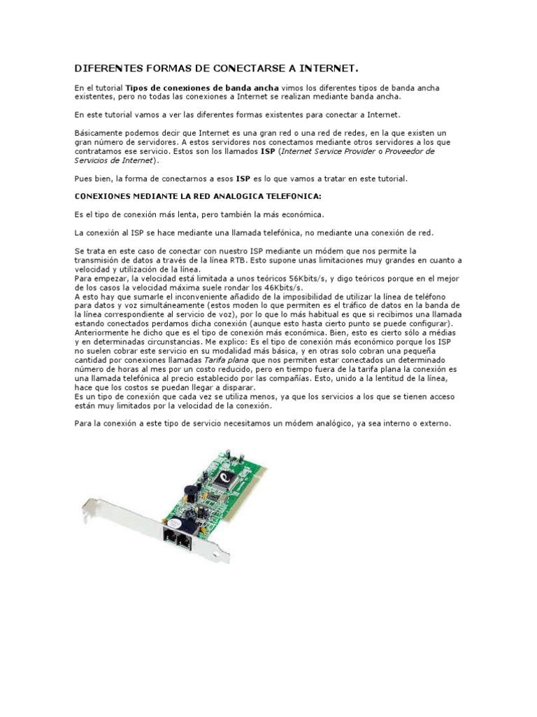 Diferentes Formas de Conectarse A Internet | PDF | Red Telefónica ...