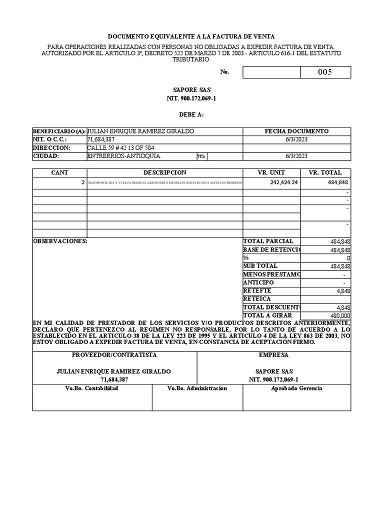 Documento Equivalente a Factura de Venta | PDF | Economias | Business