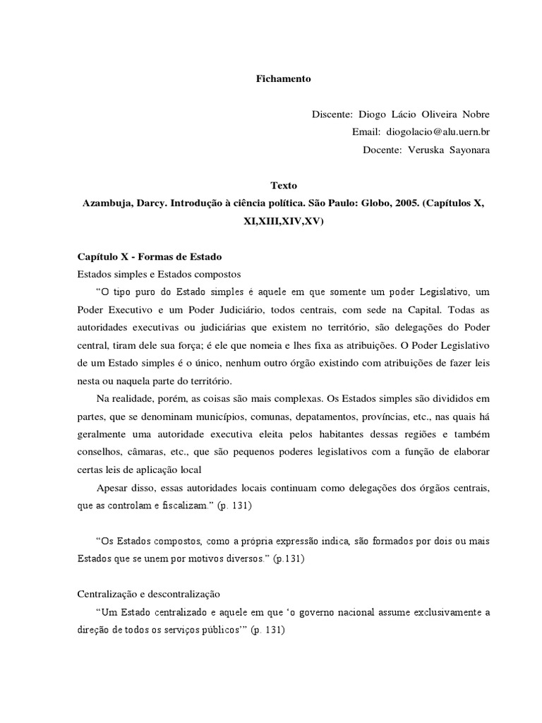 Fichamento 2 (AZAMBUJA) - Diogo Nobre | PDF | Política