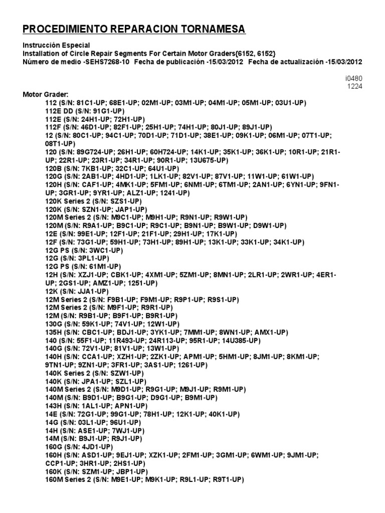 Arreglo Tornamesa Motoniveladora Caterpillar | PDF