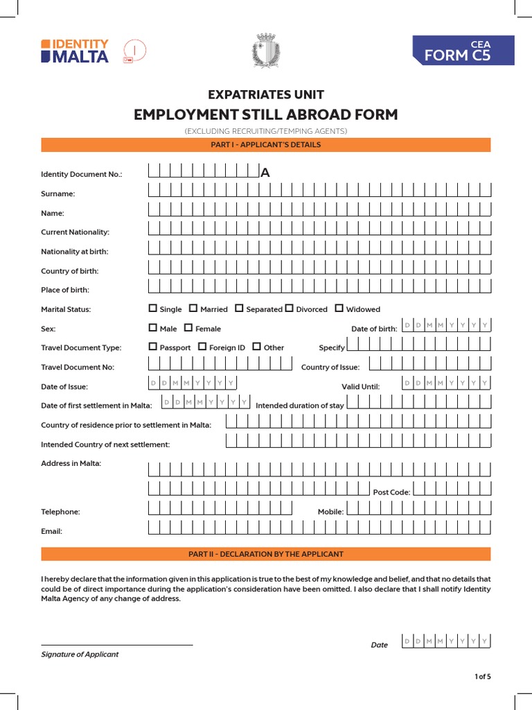 Form C5 Single Work Permit Still Abroad Application | PDF | Identity ...