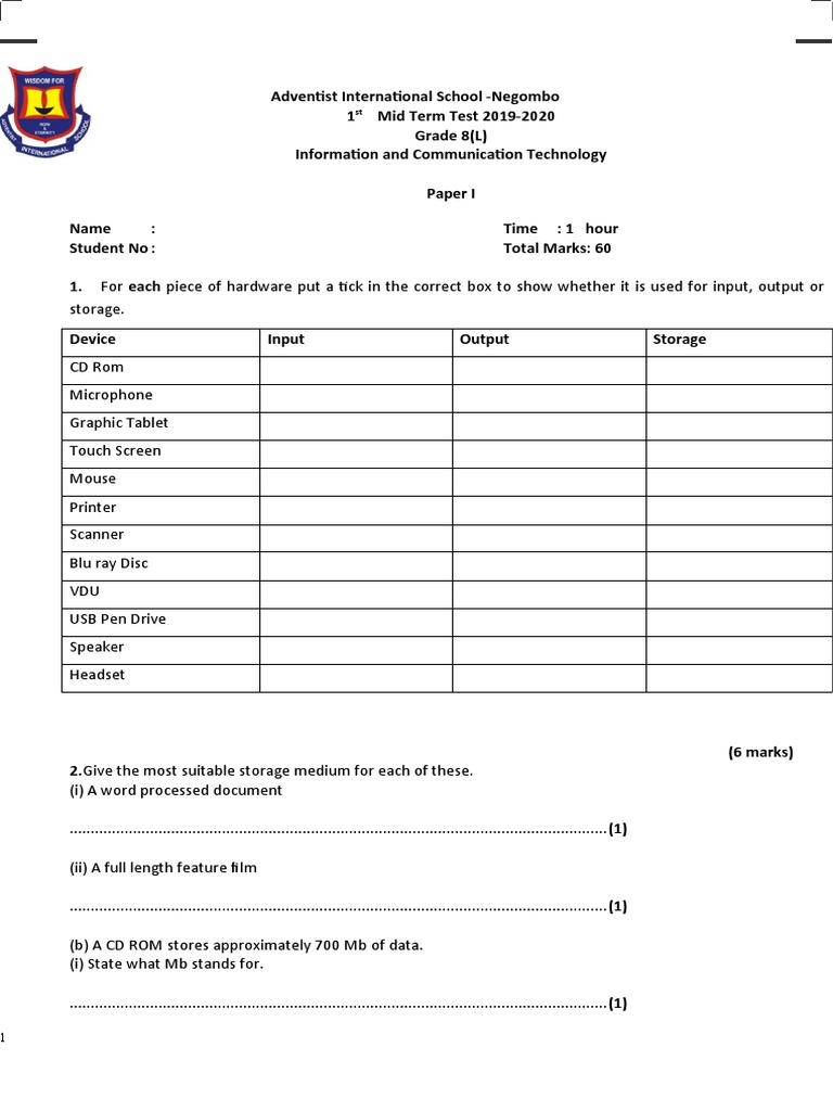 Grade 8 | Descargar gratis PDF | Input/Output | Computer Data Storage