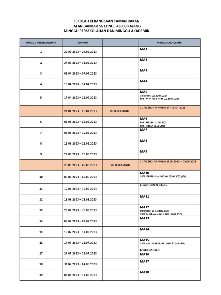 Takwim RPH 2023 Dan 2024 | PDF