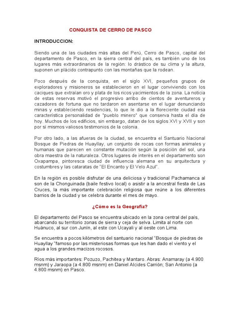 Conquista de Cerro de Pasco | PDF