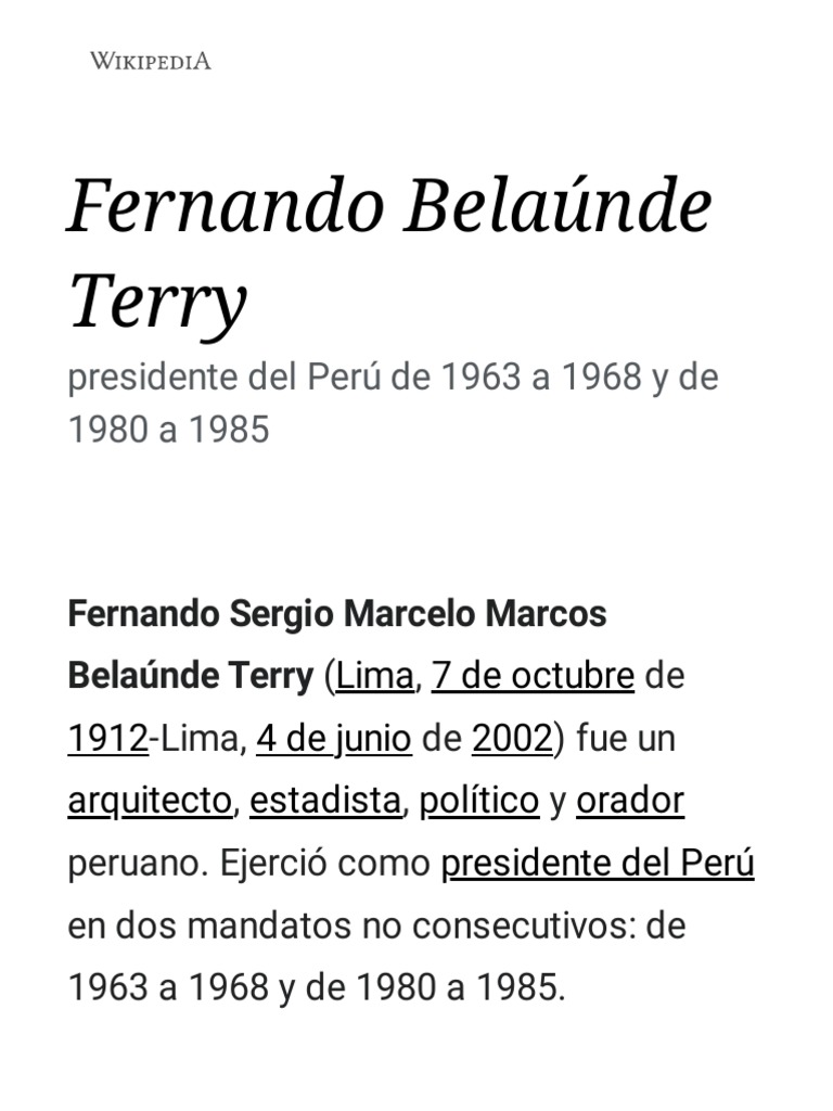 Fernando Belaúnde Terry - Wikipedia, La Enciclopedia Libre | PDF