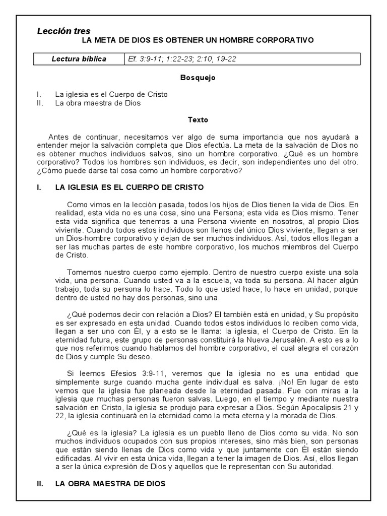 Nivel 1-Lección 03-La Meta de Dios Es Obtener Un Hombre Corporativo | PDF | Cristo (título ...