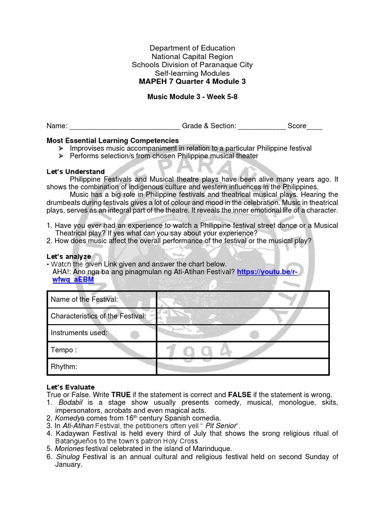 Mapeh7 QTR4 Mod3 | PDF