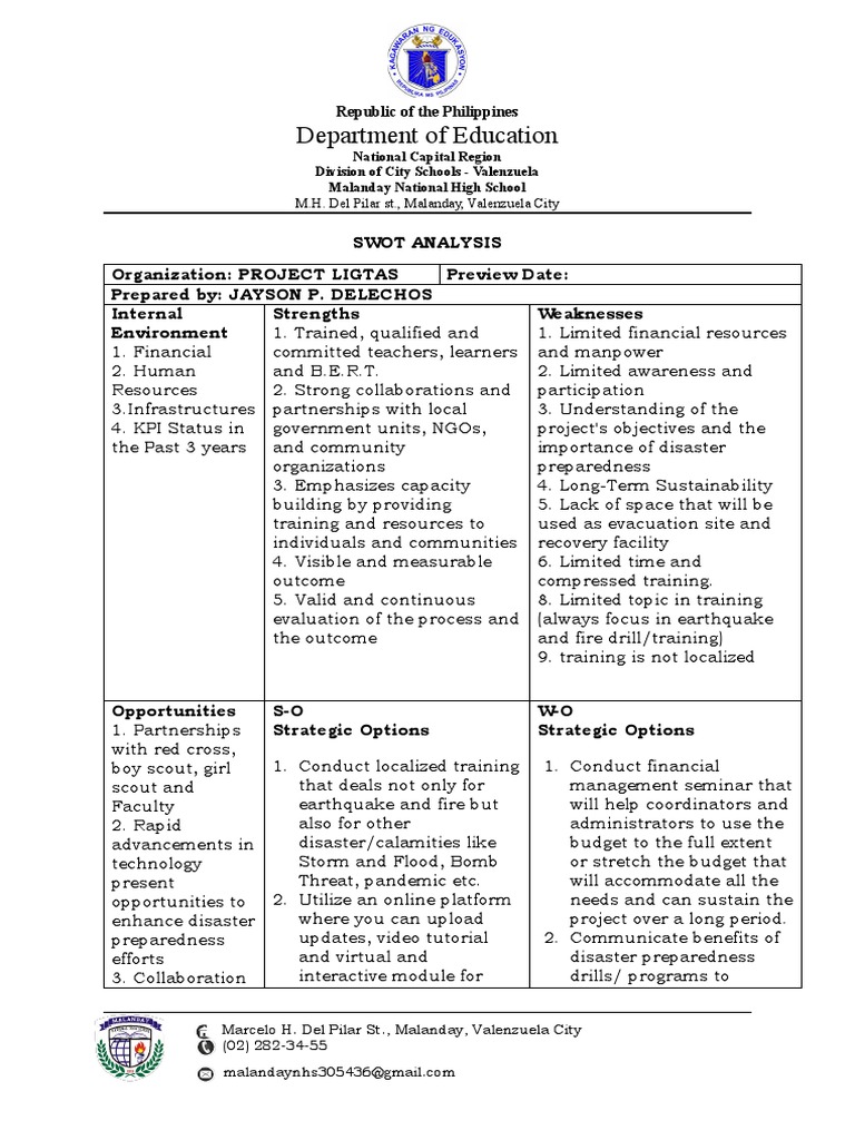Project Ligtas Swot Analysis | PDF | Sustainability | Disaster Risk ...