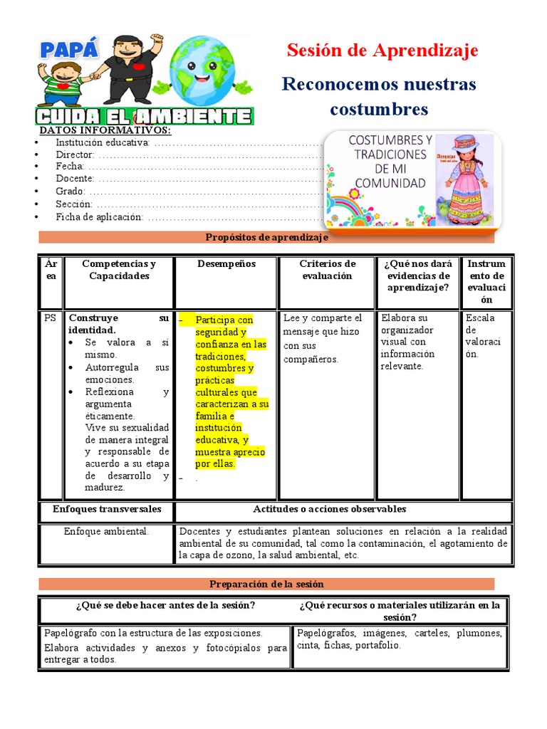 4° Material Día 1 PS Reconocemos Nuestras Costumbres Unidad 4 Semana 4 ...