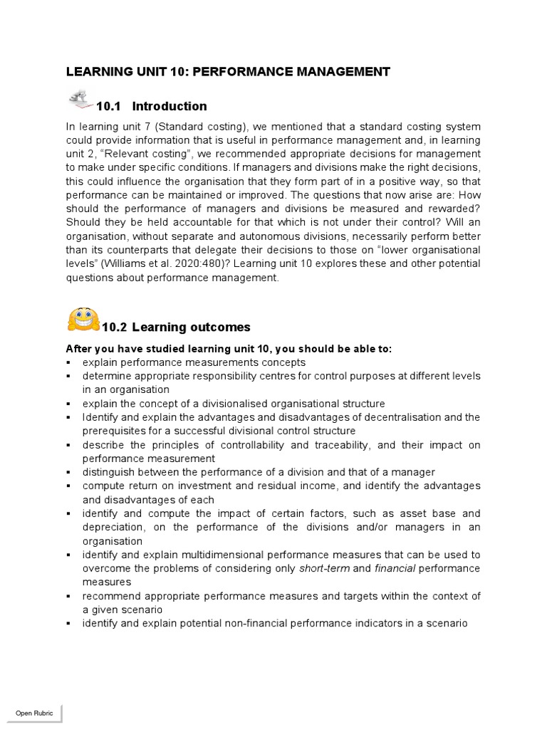 MAC3761 Learning Unit 10 Performance Management | PDF | Return On Investment | Organizational ...