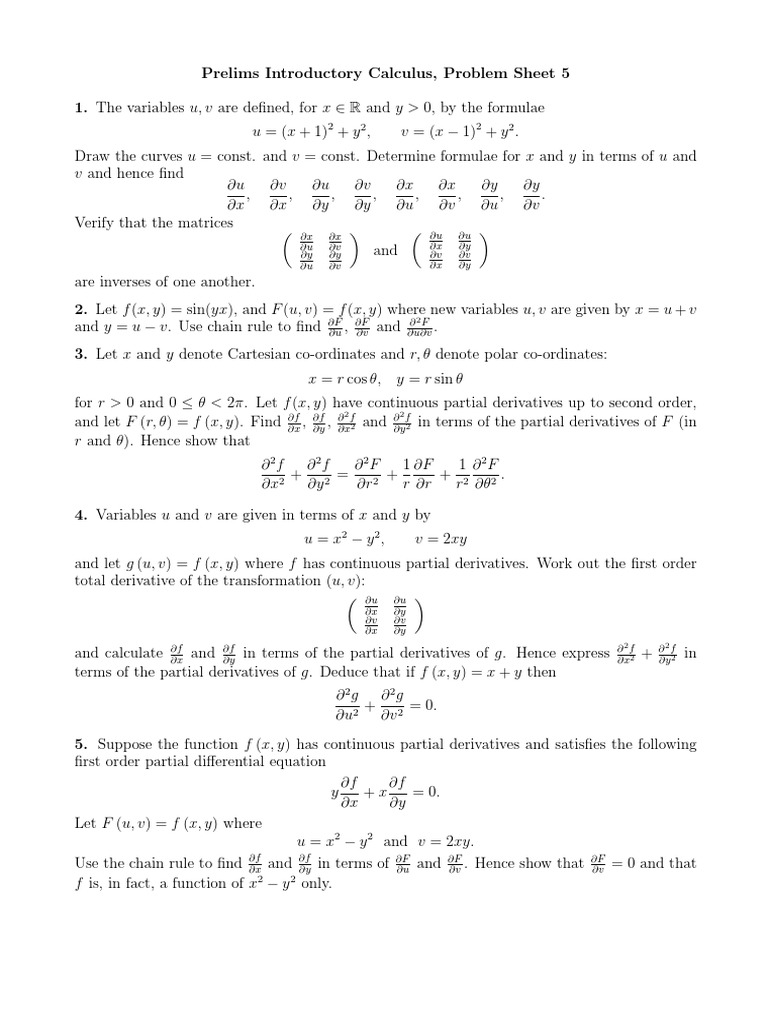 [Calculus; Oxford] Problem Sheet 05 | PDF