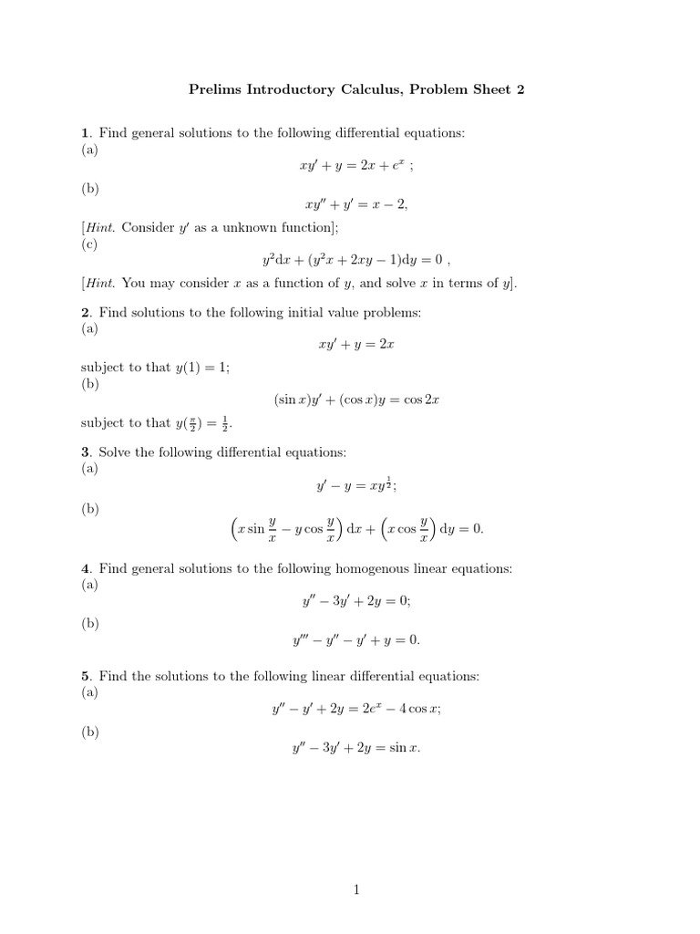 [Calculus; Oxford] Problem Sheet 02 | PDF