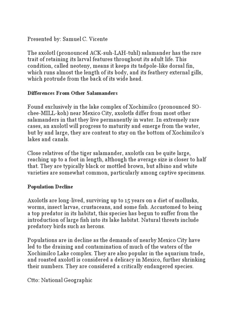 Axolotl Documentary Summary | PDF