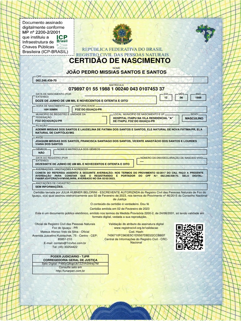 Certidao Joao | PDF | Brasil