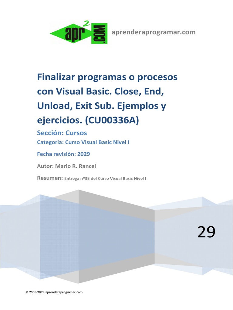 CU00336A Finalizar Programa Visual Basic End Unload Exit Sub Ejemplos ...