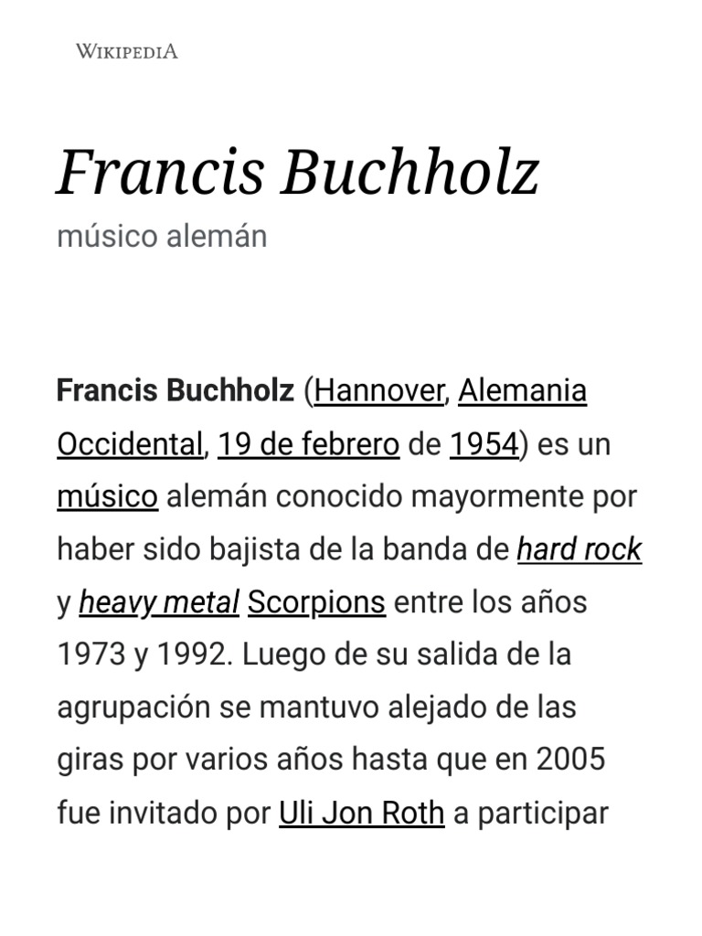 Francis Buchholz - Wikipedia, La Enciclopedia Libre | PDF | Estilos de ...
