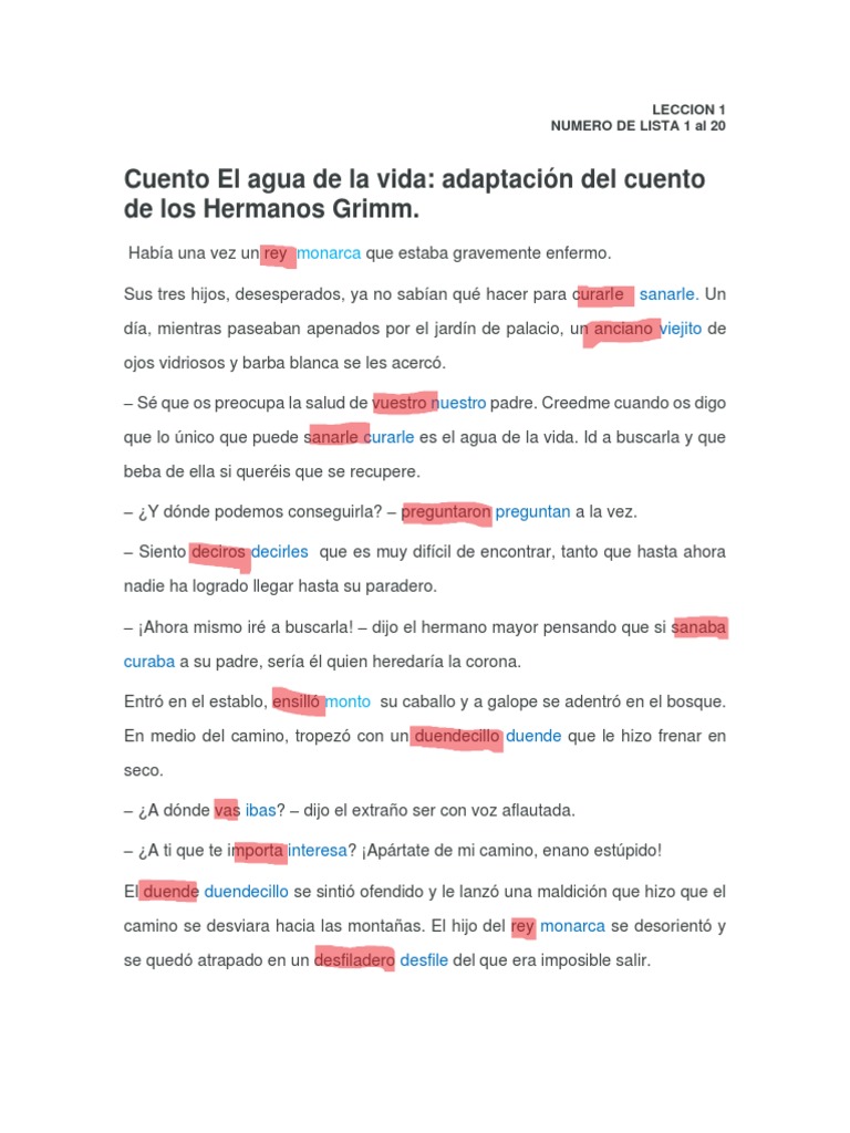 Cuento El Agua de La Vida | PDF