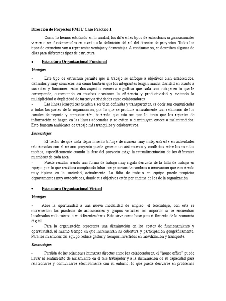 Caso Práctico 1 Dirección de Proyectos PMI 1 | PDF | Toma de decisiones