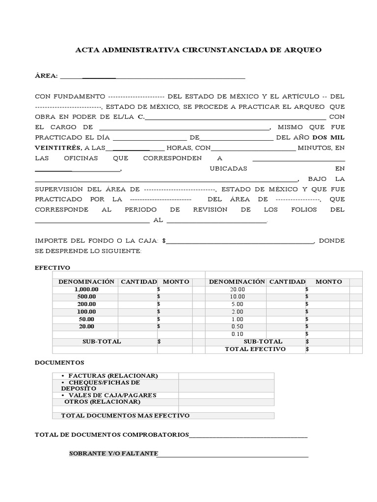 Formato de Arqueo | PDF Formato de Arqueo | PDF