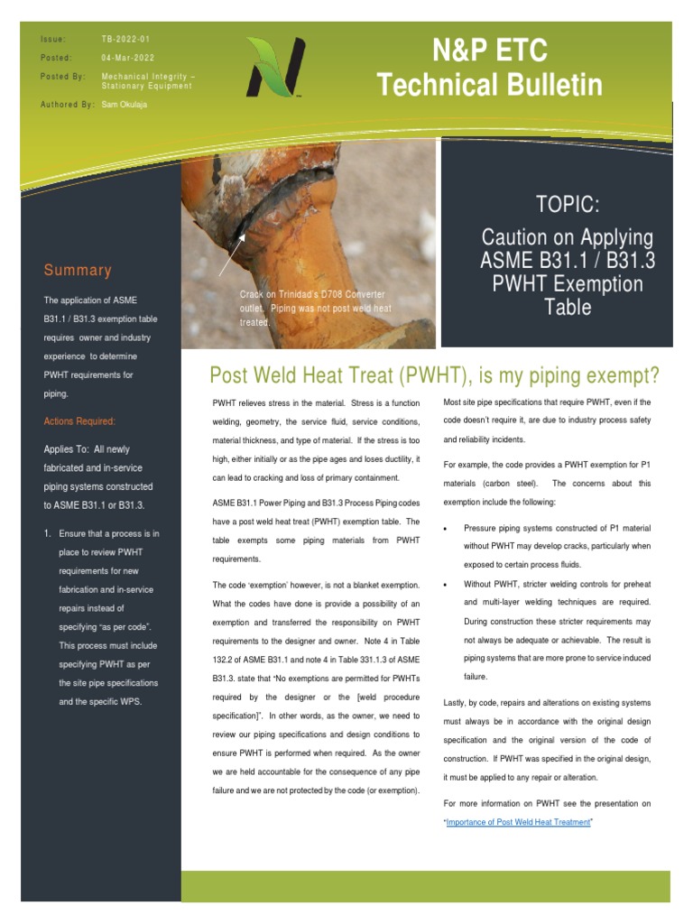 TB-2022-01 PWHT Exemption Table | PDF | Pipe (Fluid Conveyance ...