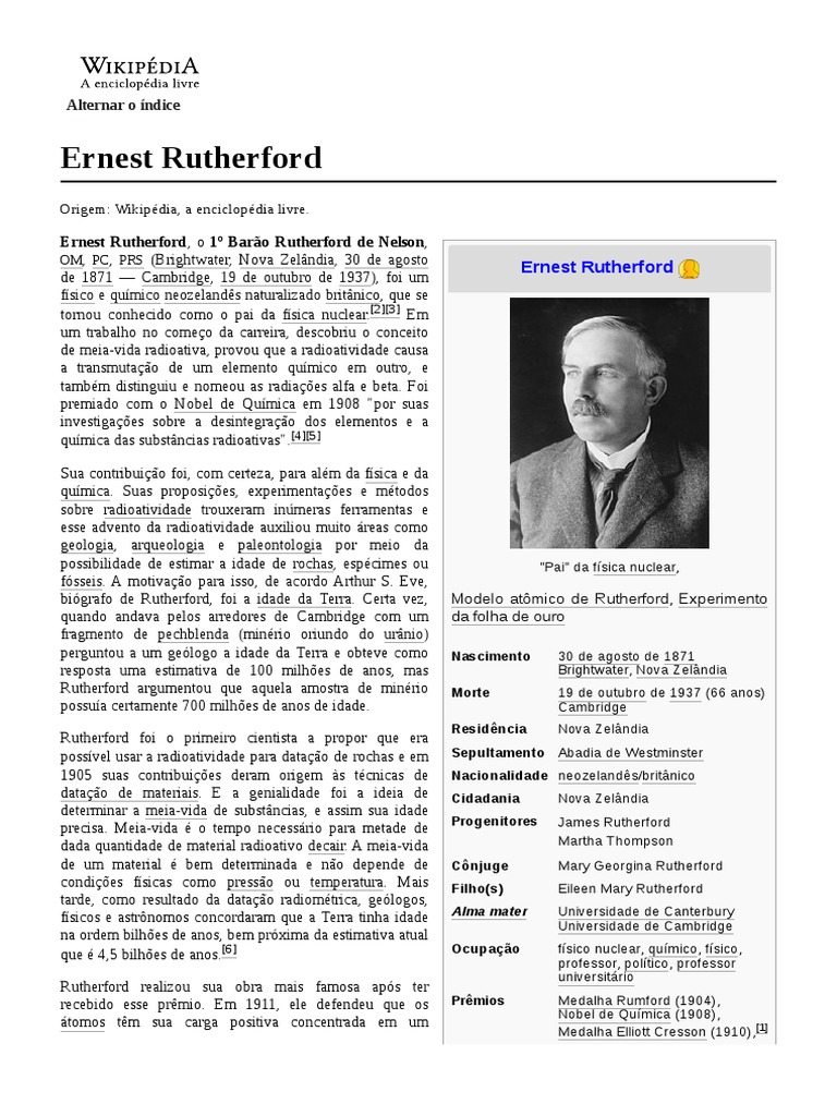 Ernest Rutherford | PDF | Ciências Físicas | Física