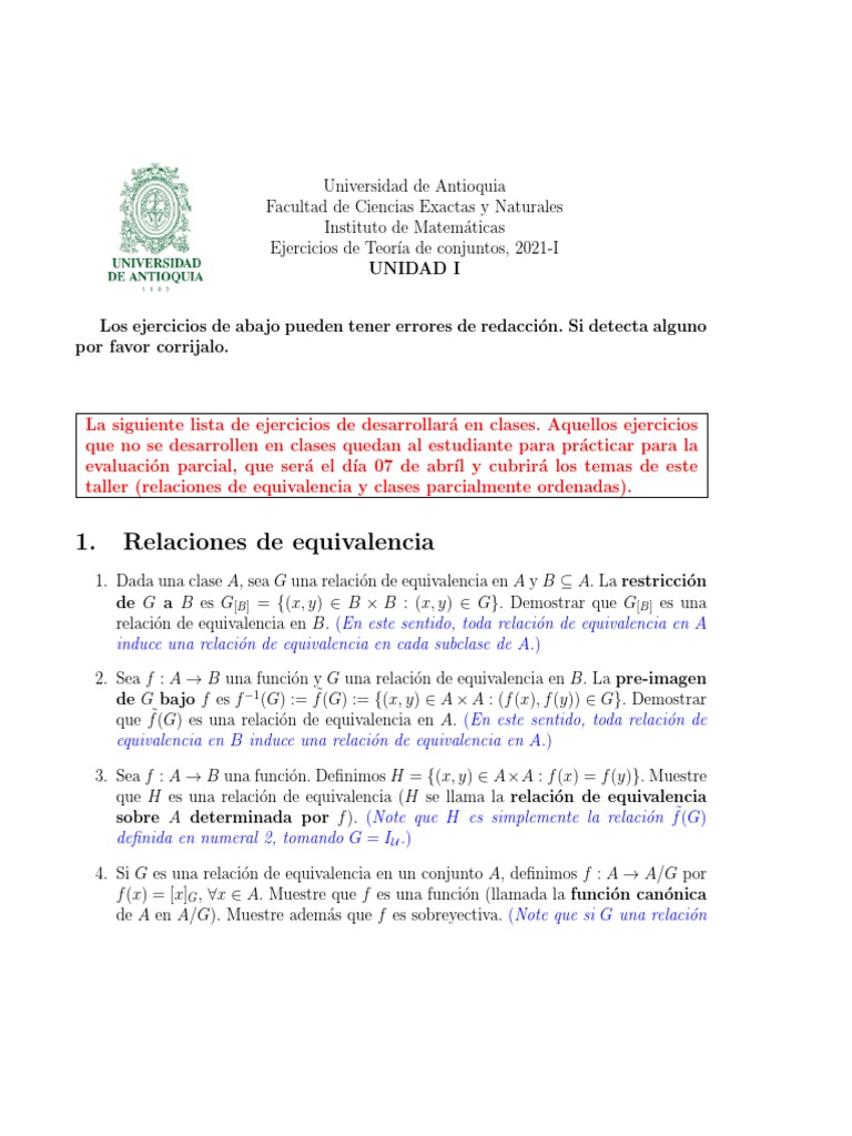 Ejercicios - Unidad - I - Teor - A - de - Conjuntos - 2021 - I - UDEA 1 | PDF | Función ...