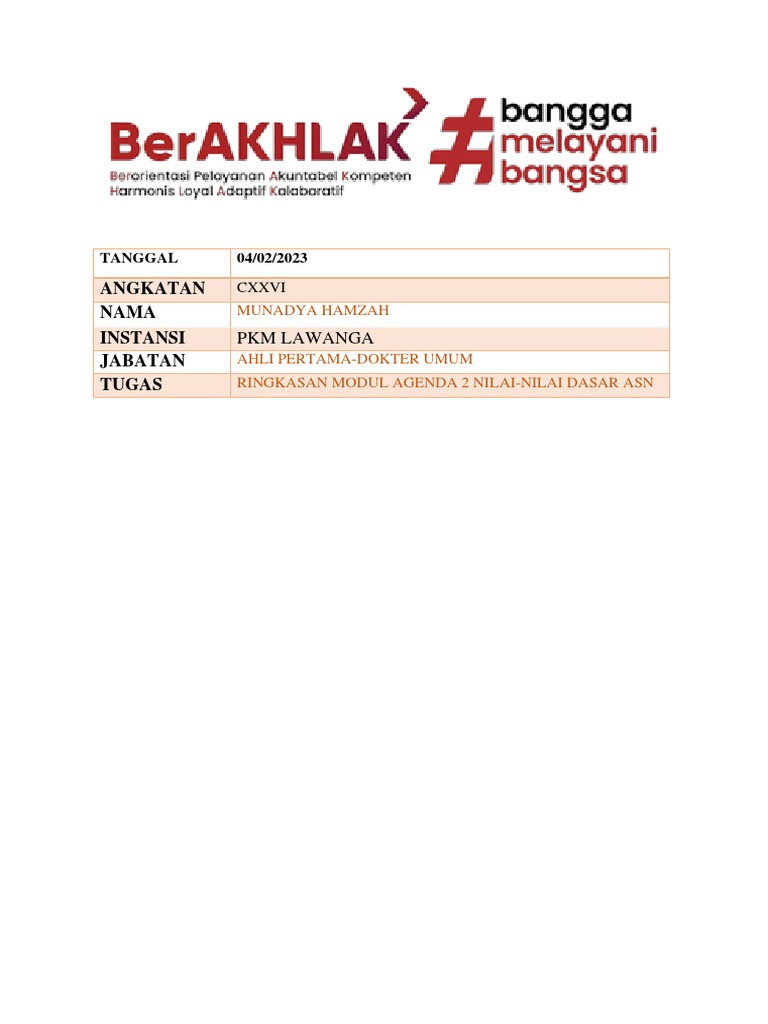 Ringkasan Modul Agenda 2 Nilai-Nilai Dasar Asn | PDF