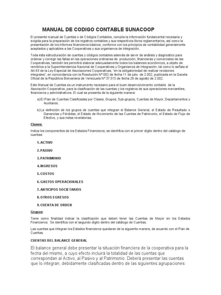 Manual de Codigo Contable Sunacoop | PDF | Activo intangible | Contabilidad