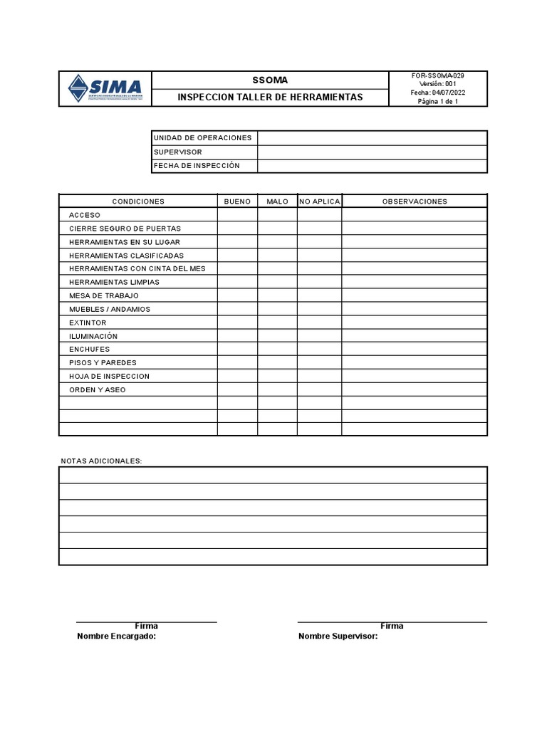 For-Ssoma-029 Check List Inspeccion Taller de Herramientas | PDF For-Ssoma-029 Check List Inspeccion Taller de Herramientas | PDF