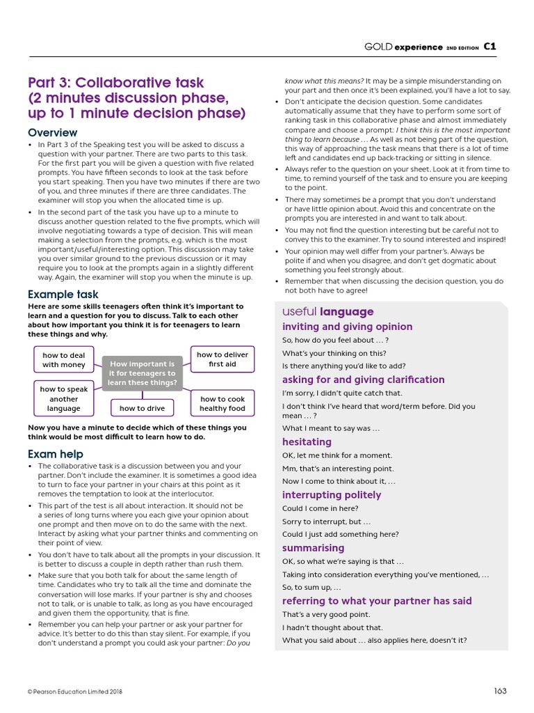 Gold Exp C1 Speaking Part 3 | PDF | Communication