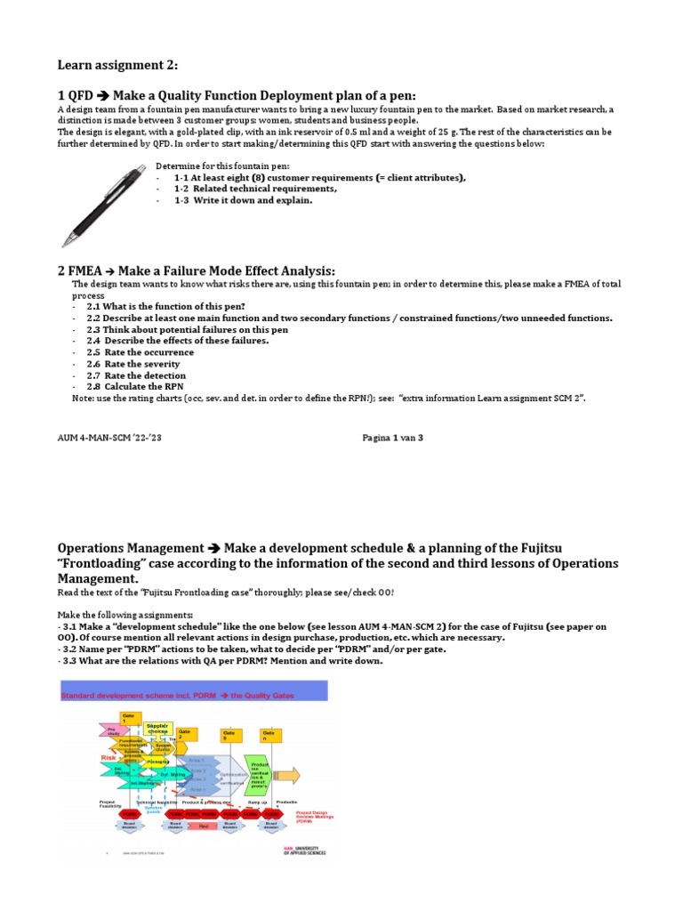 Learn Assignment SCM 2 FMEA - and - Frontloading SCM 22-23 | PDF
