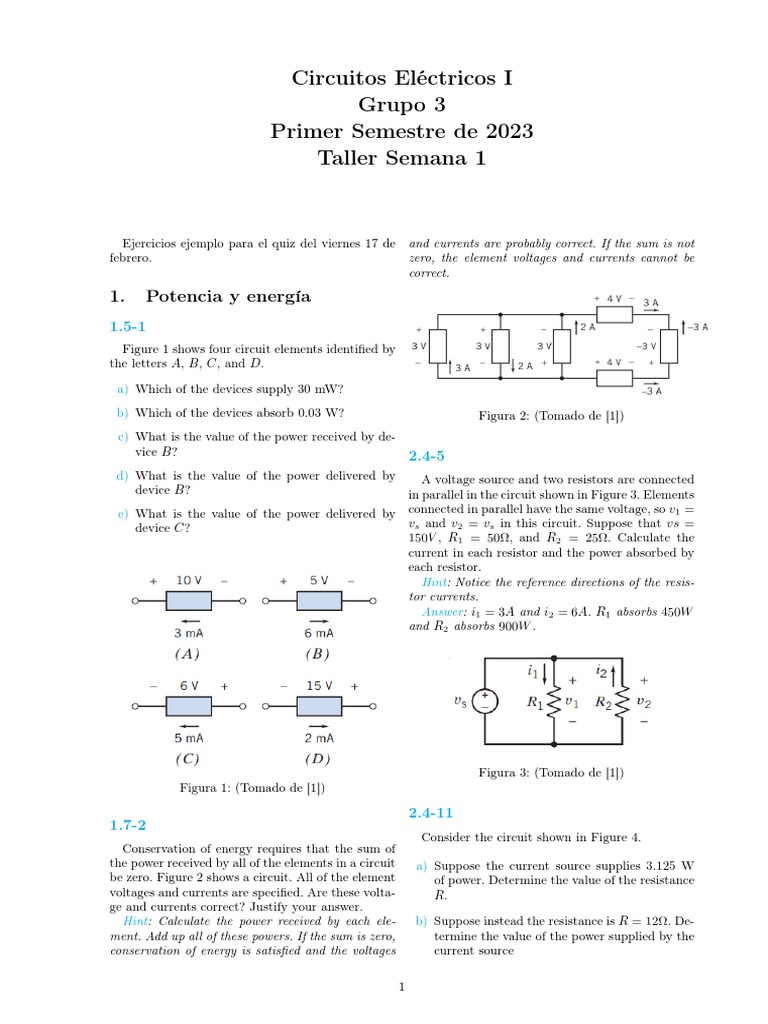 CEI Taller 1 | PDF | Electrical Network | Voltage