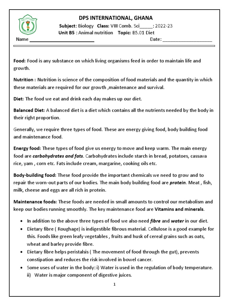 Grade 8 Biology: Animal Nutrition | PDF | Foods | Malnutrition