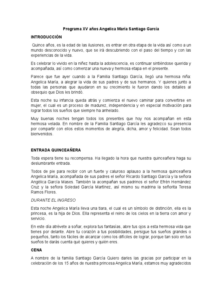 Programa XV Años Angelica Maria Santiago García | PDF | Amor