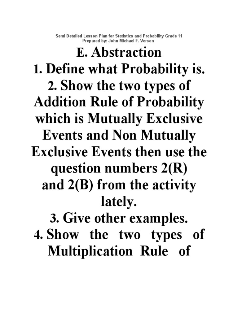 Semi Detailed Lesson Plan For Statistics and Probability Grade 11 | PDF