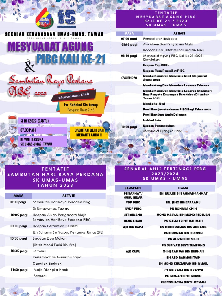 BUKU ATURCARA MESYUARAT AGUNG TAHUNAN PIBG KE-21 SKUT 2023 | PDF