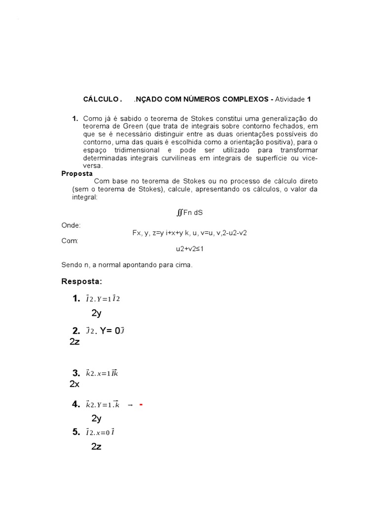 Atividade 1 - Numeros - Complexos | PDF | Integrante | Analise matemática