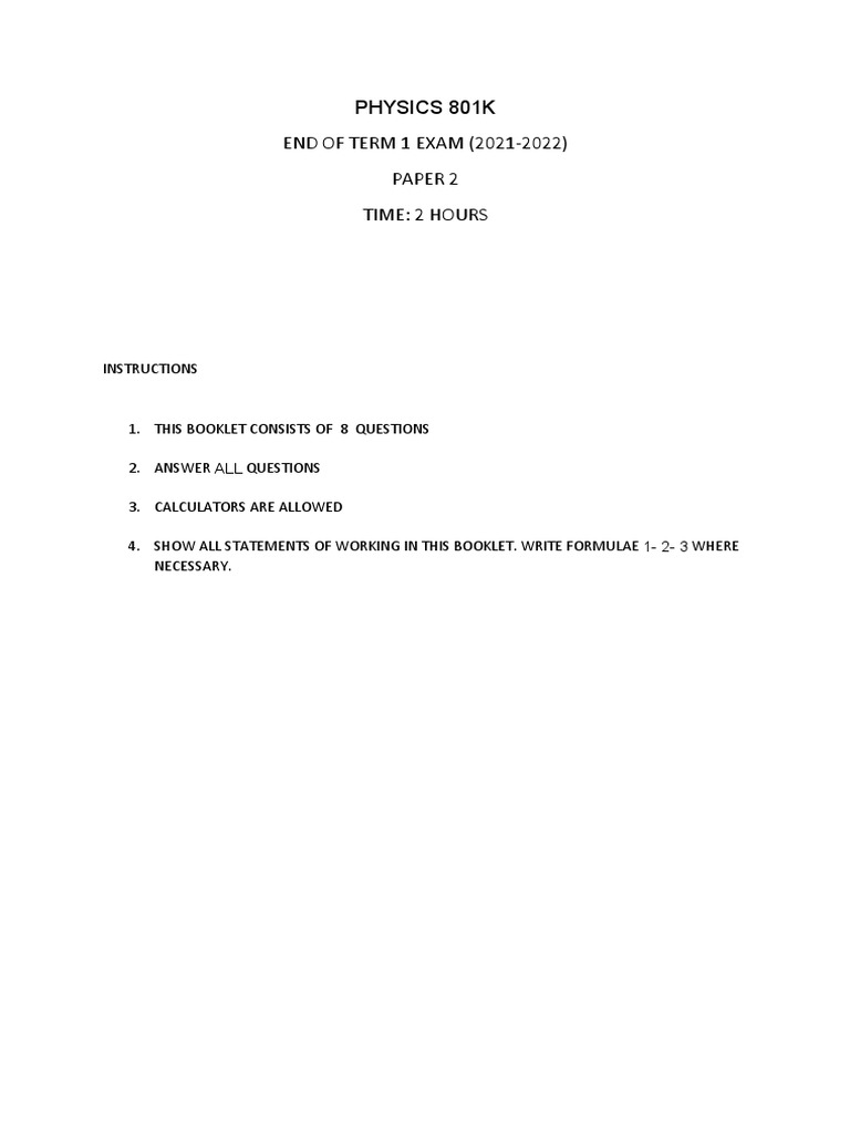 Physics Term 1 EOT | PDF
