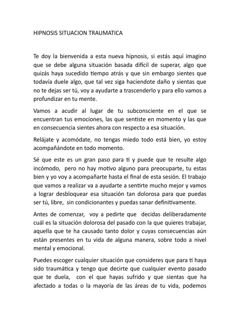 Hipnosis Situacion Traumatica | PDF | Trauma psicólogico | Las emociones