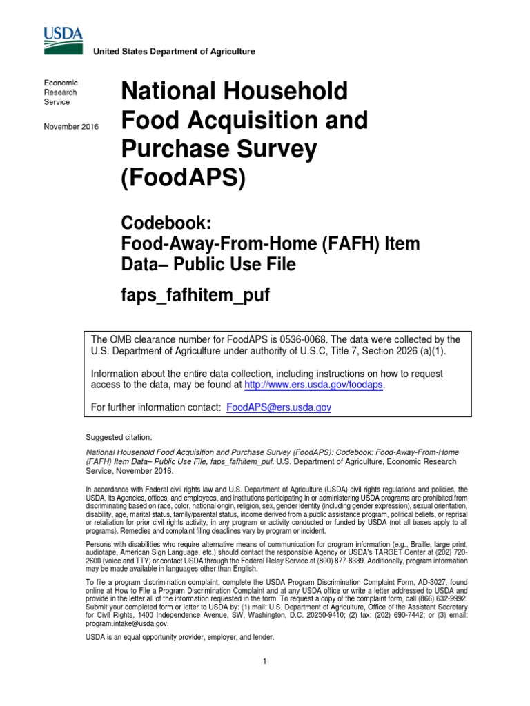 7 - FAFH Items Codebook PUF | PDF | School Meal | United States ...