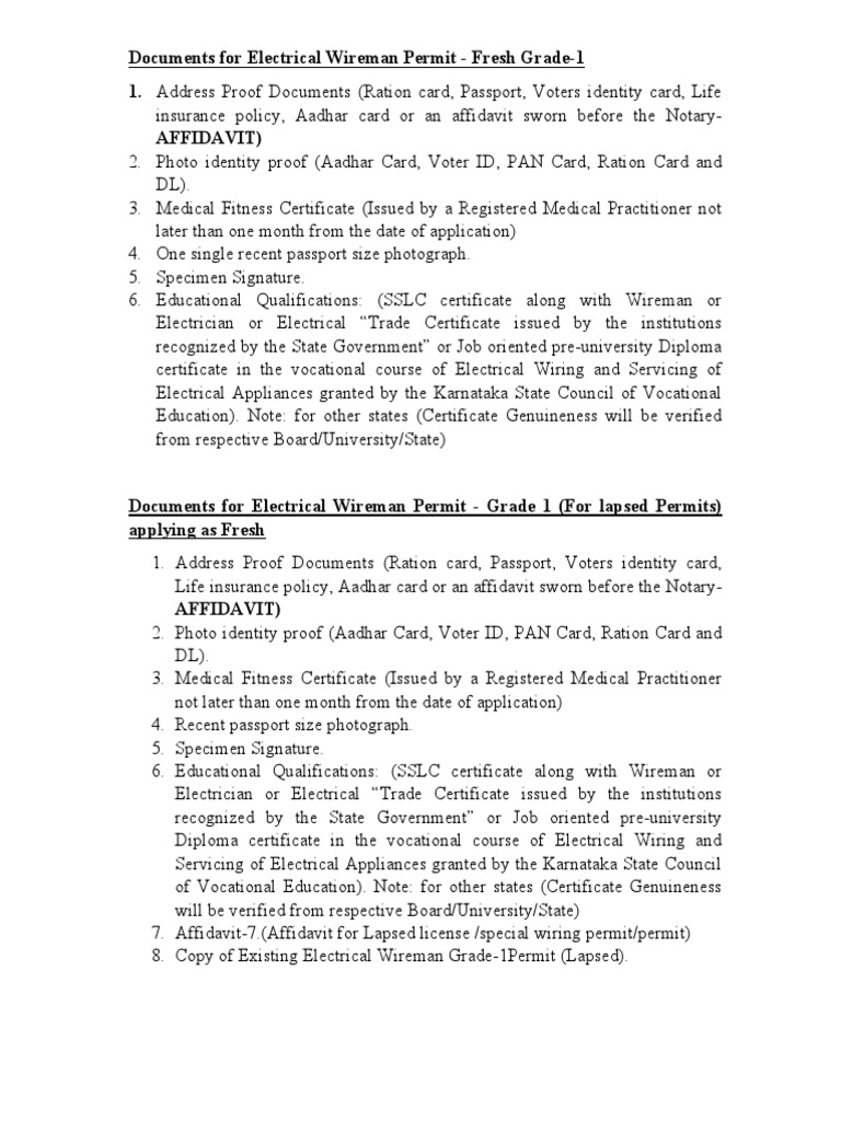 Electrical Wiremen Permit | PDF