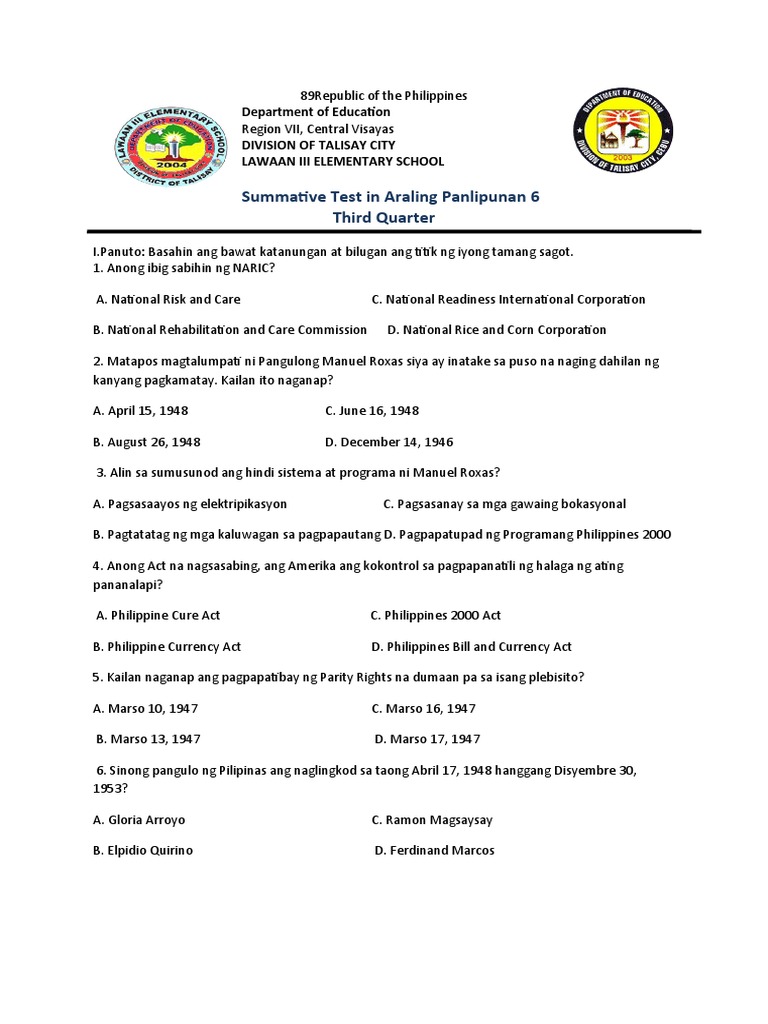 Summative Test in Ap6 3rd Quarter | PDF